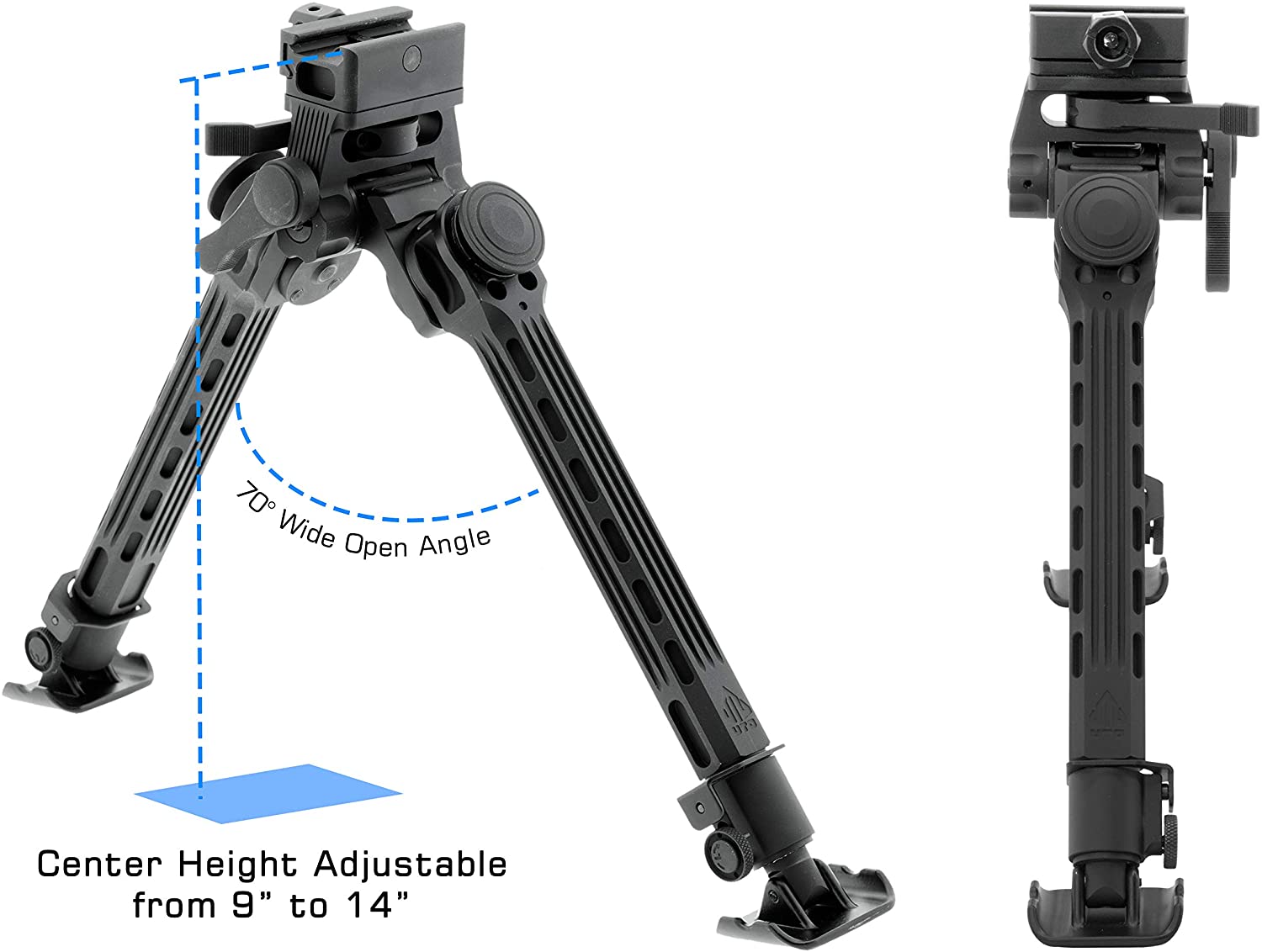 UTG® Big Bore Full Stability Bipod, 9"-14" Center Height – MC Tactical
